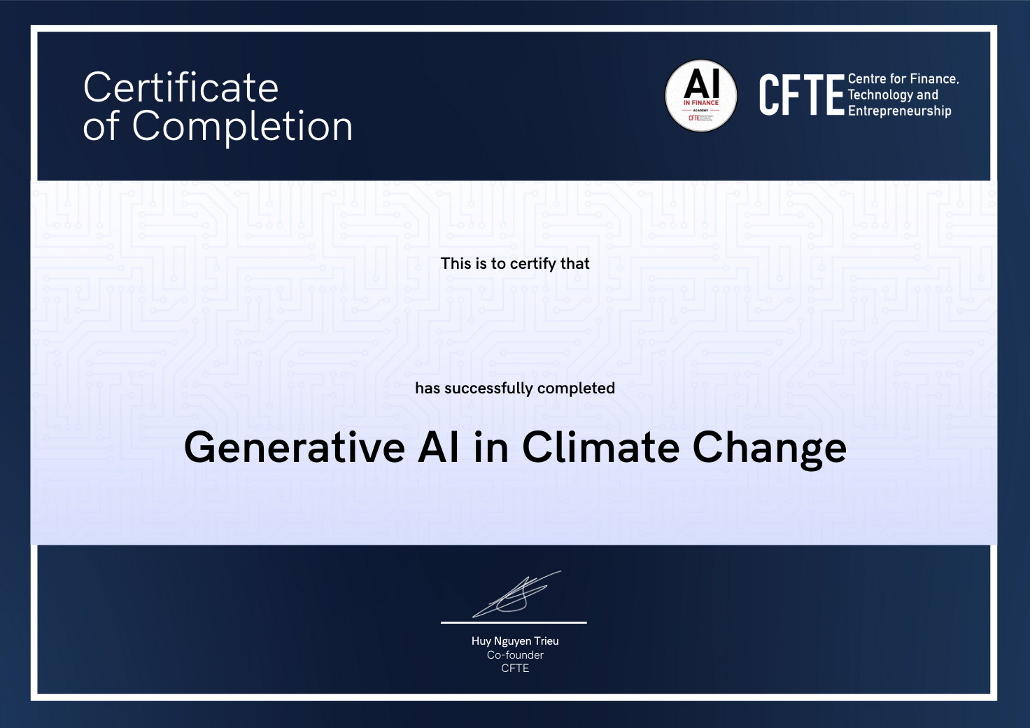 Generative AI for Climate Change in Financial Services Online Course - CFTE